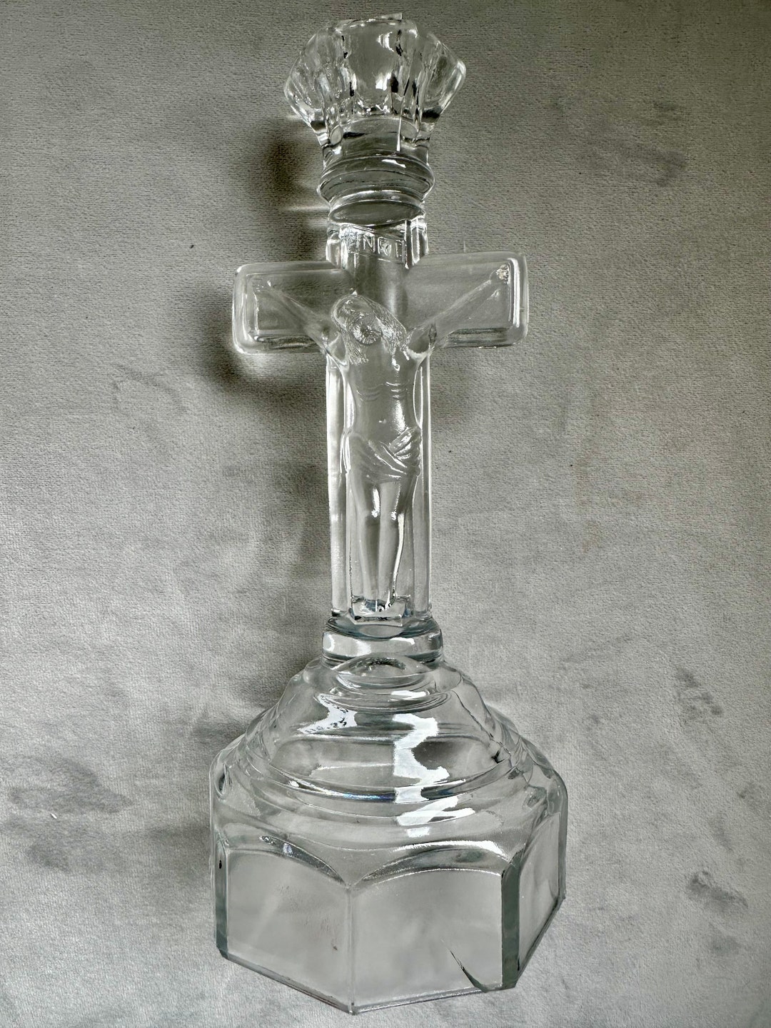 Vintage Glass Crucifix, Cross, Religious, Jesus Candlestick Holder - Etsy