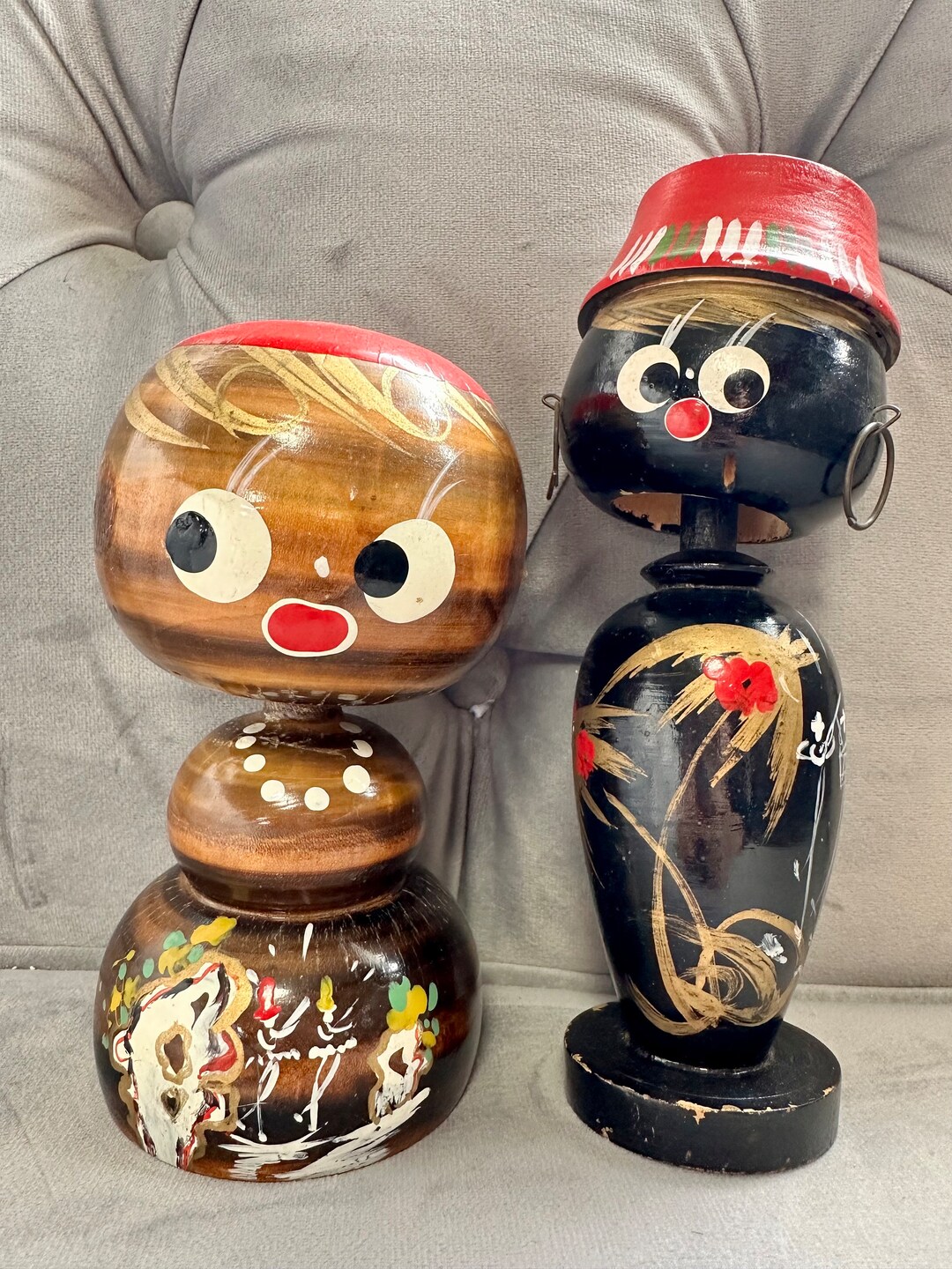 Vintage Pair of Korean Hand Painted Wood Bobblehead Kokeshi - Etsy
