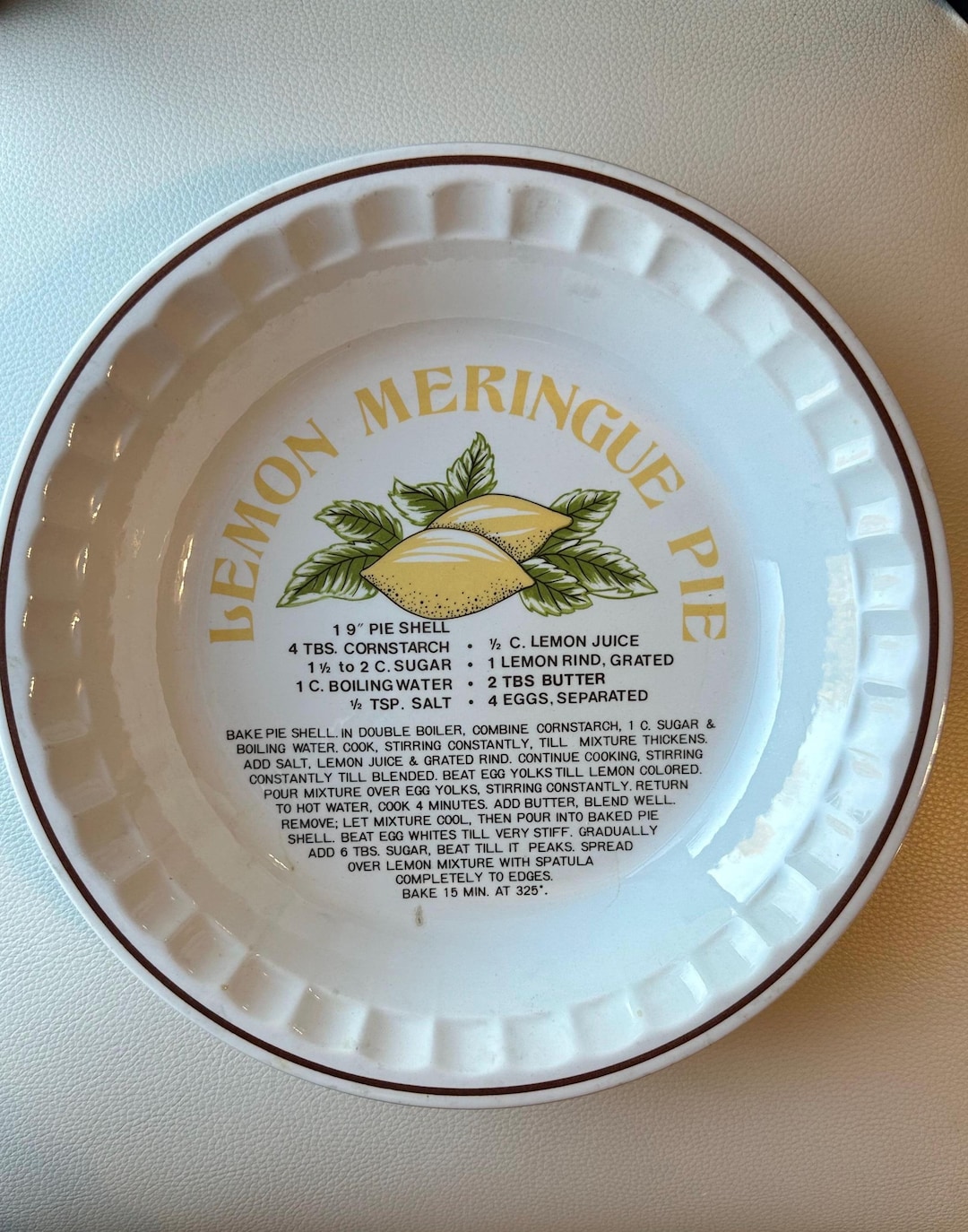 Vintage 80s HANKOOK Lemon Meringue Pie Plate W/recipe on Plate - Etsy