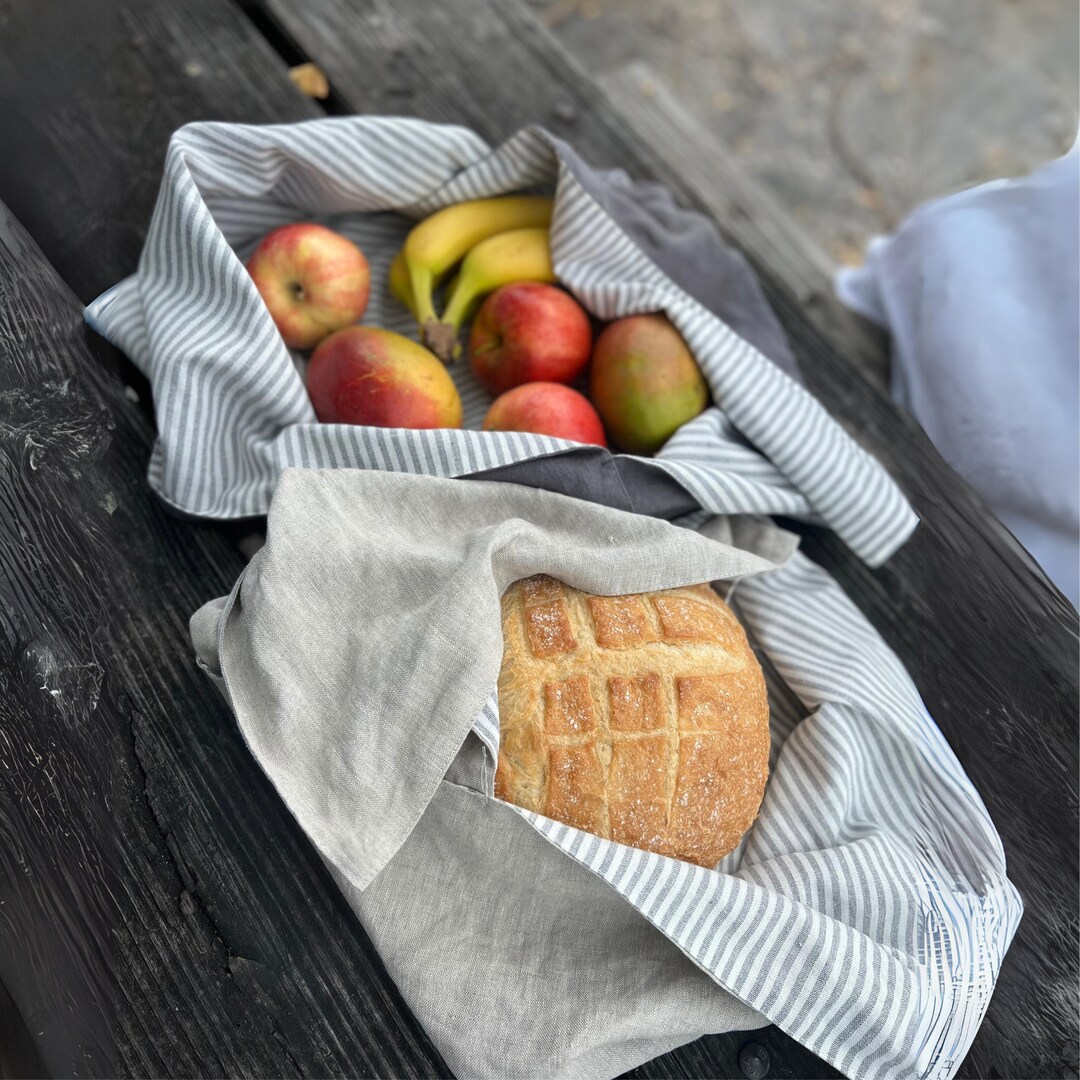 100% Pure Linen Bento Bag Organic Bread Bag, Eco-friendly Lunch Tote ...