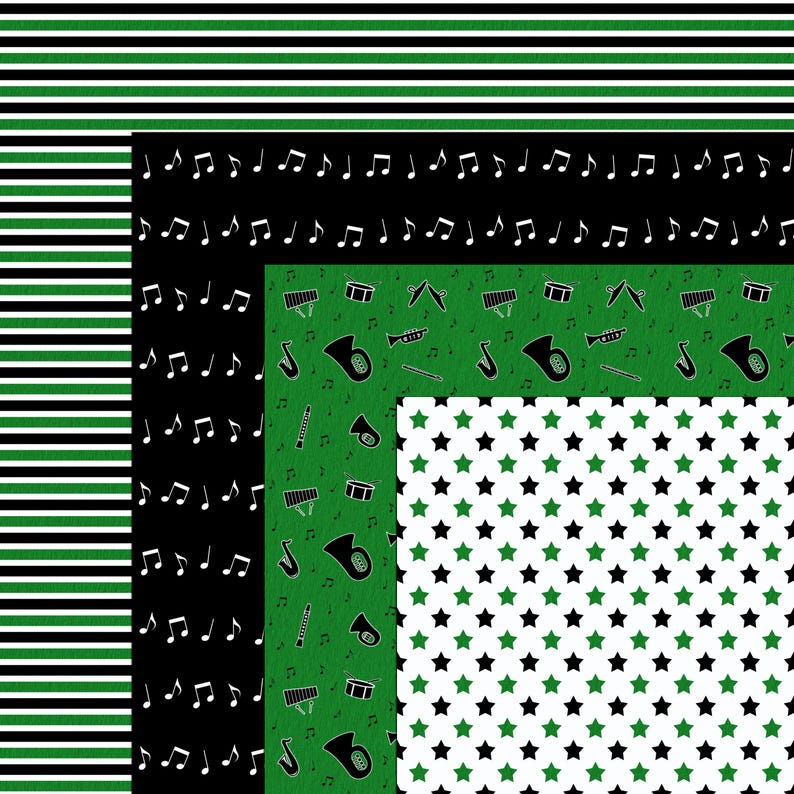 Green Marching Band Digital Paper Pack. Band Scrapbook Paper. Music ...