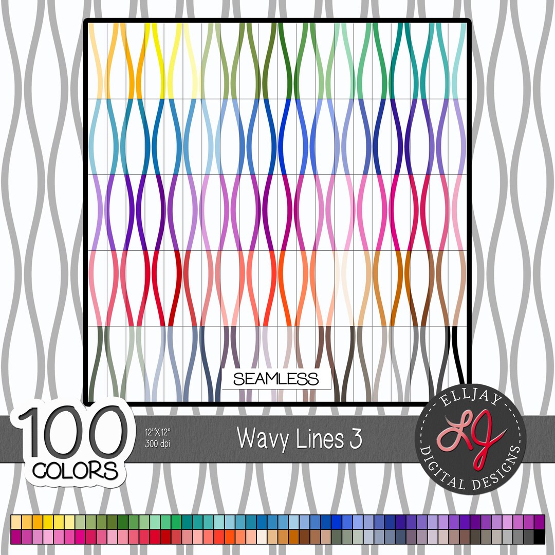 Wavy Lines Digital Paper: 100 Colors, Japanese Tatewaku Pattern ...