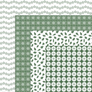 Dark Sage Green Floral Digital Paper Pack. 32 Green and White Patterns ...