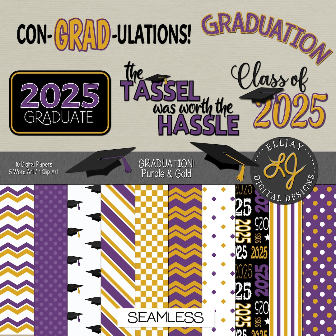Purple & Gold 2025 Graduation Digital Paper. Class of 2025. Scrapbooks ...