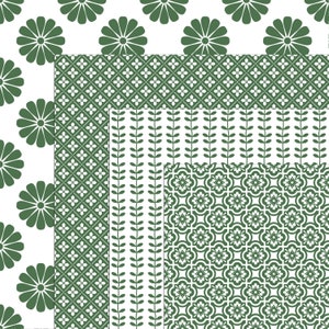Dark Sage Green Floral Digital Paper Pack. 32 Green and White Patterns ...