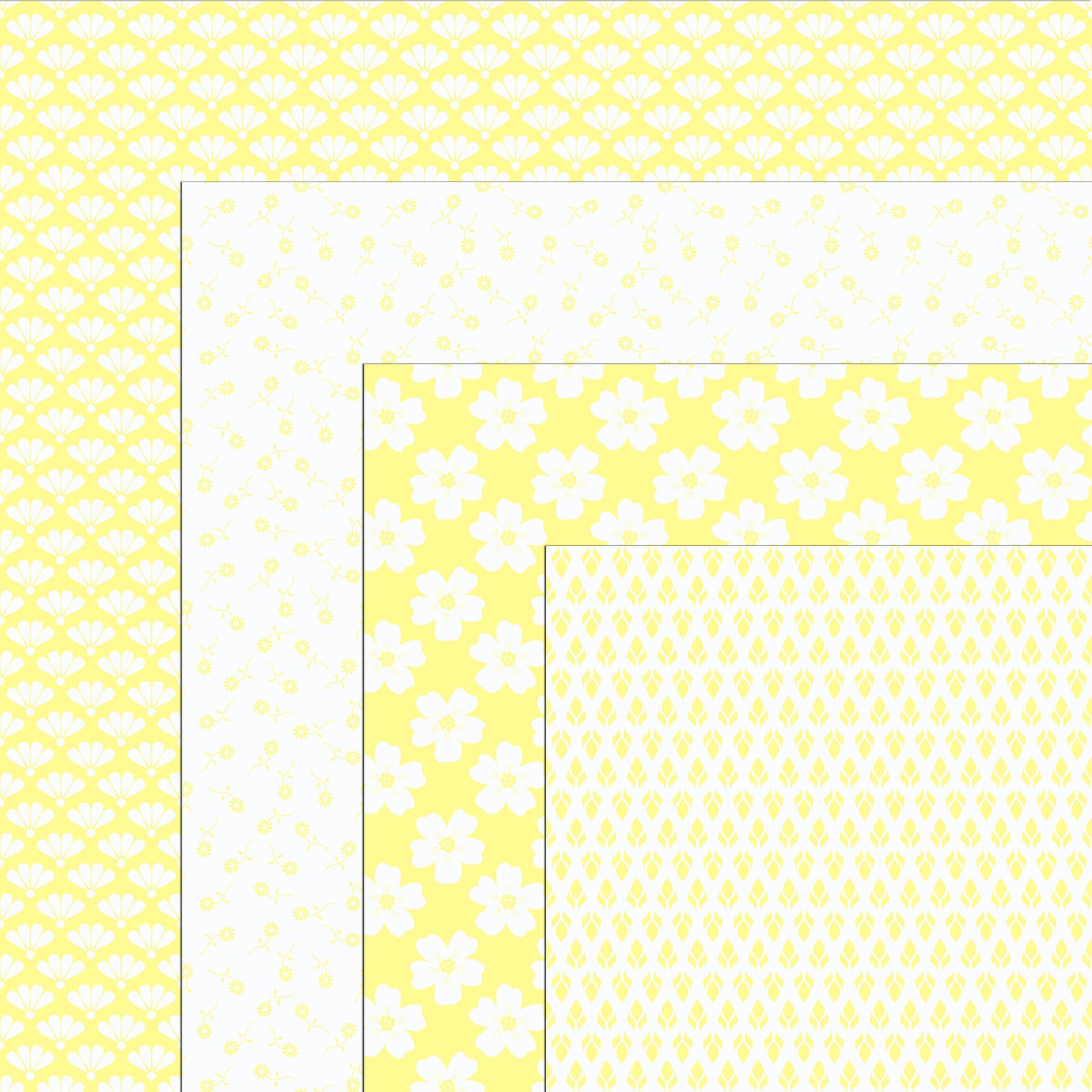 Pastel Yellow Floral Digital Paper Pack. 32 Yellow Patterns. Pastel ...