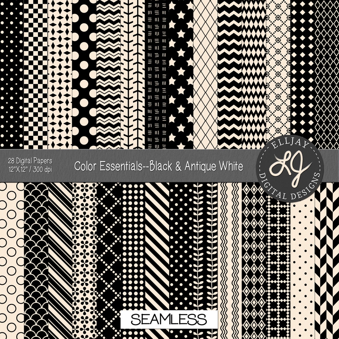 Black & Cream Digital Paper With Light Texture. Seamless Black Antique ...