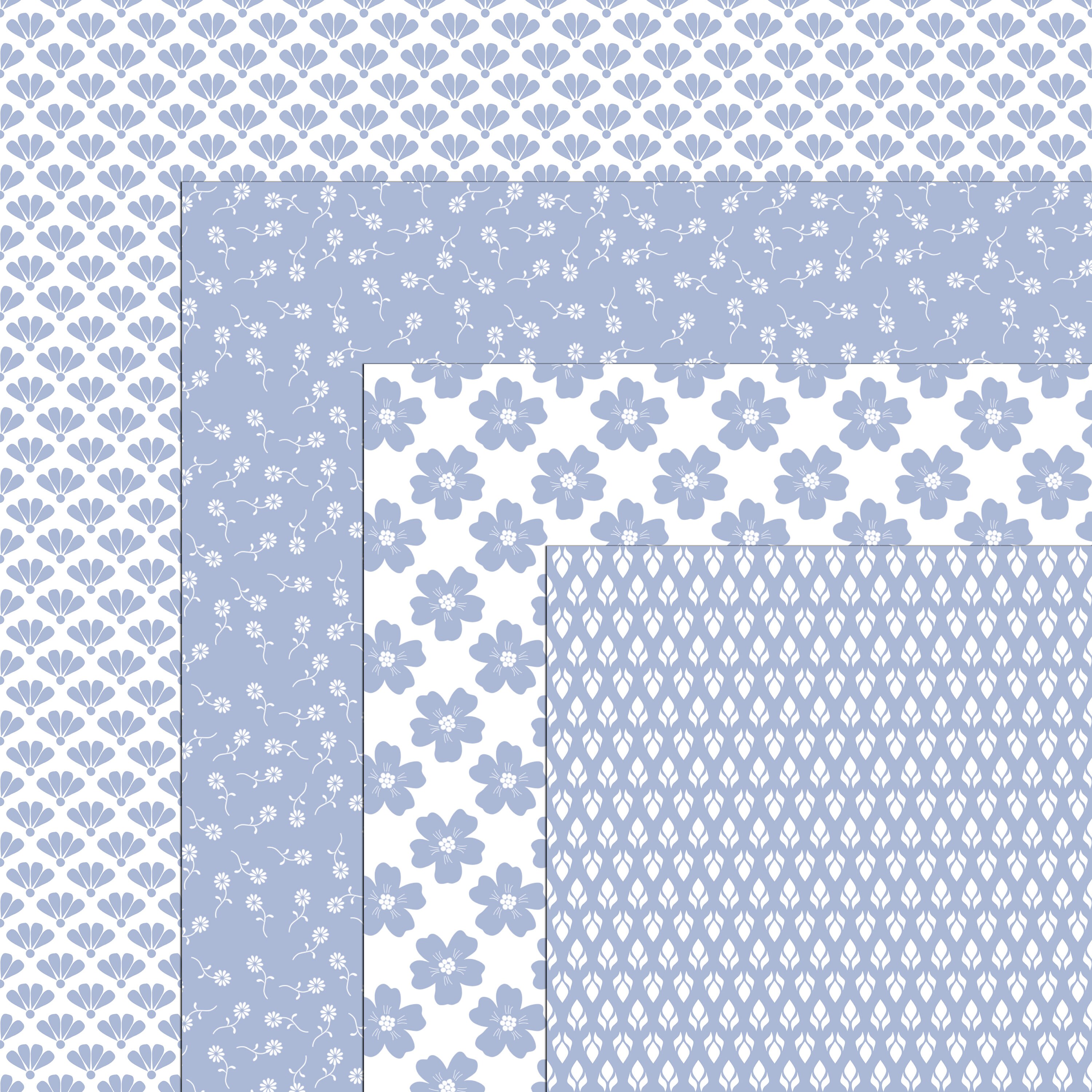 Light Blue & White Floral Digital Paper Pack. 32 Light Blue White ...