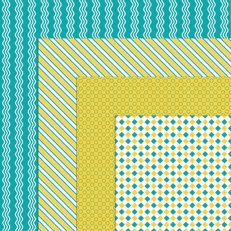 Turquoise Blue & Yellow Digital Paper With Light Texture for Scrapbooks ...