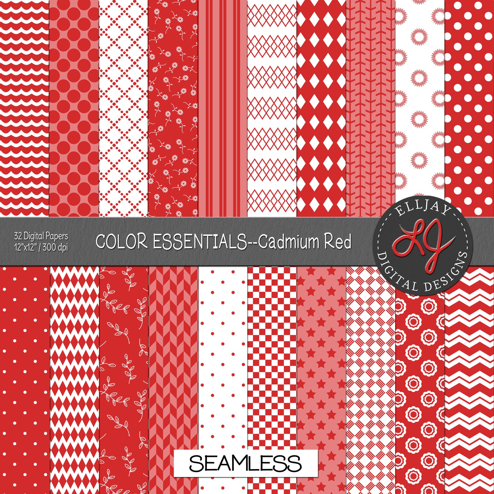Cadmium Red Digital Paper Pack. Seamless Paper. Cadmium Red Scrapbook ...