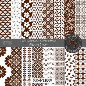 Chocolate Brown Floral Digital Paper Pack. Brown Scrapbook Paper. Brown ...