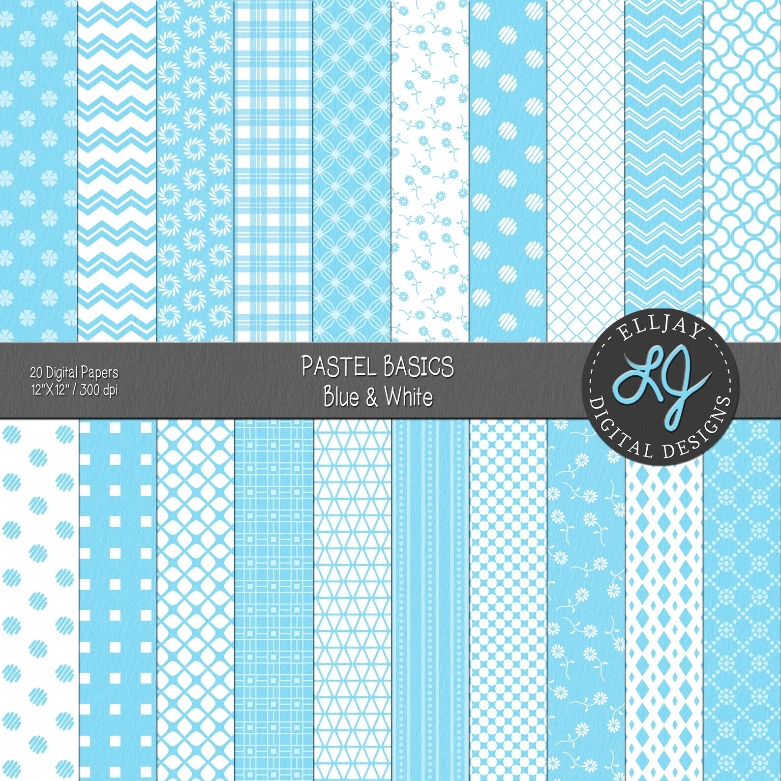 Pastel Blue Digital Paper Pack With a Light Texture. Blue Scrapbook ...