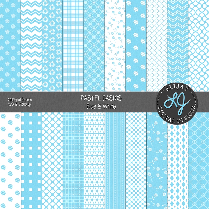 Pastel Blue Digital Paper Pack With a Light Texture. Blue Scrapbook ...