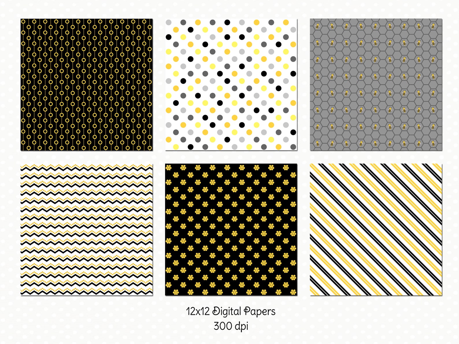 Bee Digital Papers in Yellow and Black. Bee Scrapbook Paper. Bumblebee ...
