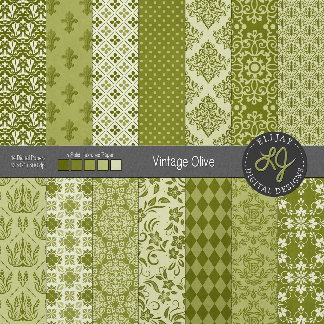 Olive Damask Digital Paper Pack. Grunge Textured Paper. Junk Journal ...