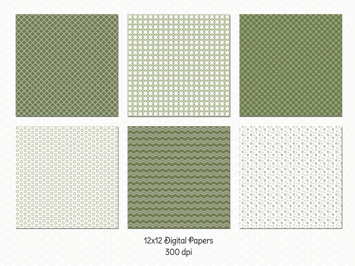 Sage Green & White Digital Paper Kit. Sage Green Printable Scrapbook ...