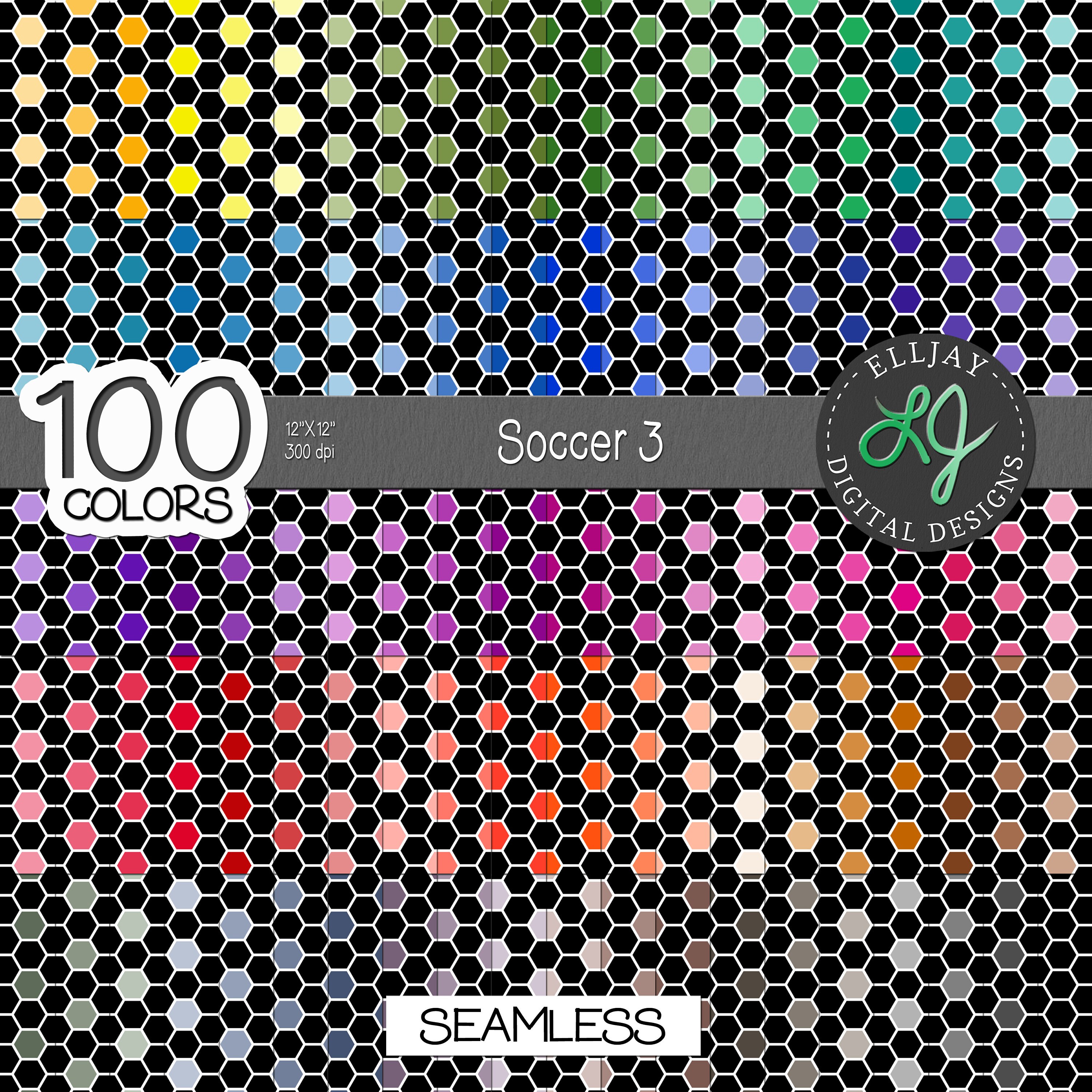 Soccer Ball Digital Paper Pack 100 Colors. Honeycomb Pattern Sports ...