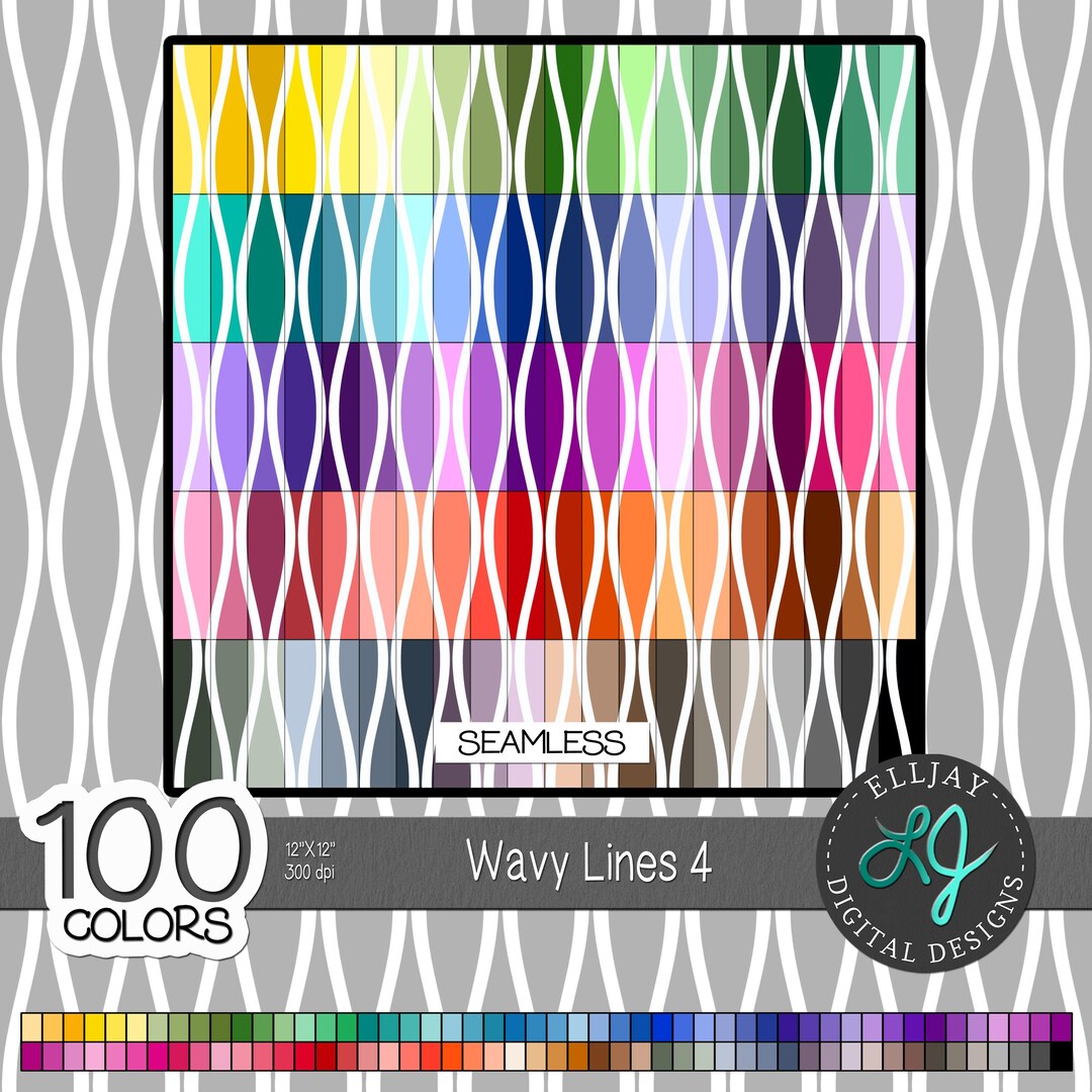 Wavy Lines Digital Paper: 100 Colors, Japanese Tatewaku Pattern ...