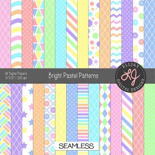 Bright Pastel Pinstripe and Polka Dot Digital Paper. Pastel Backgrounds ...