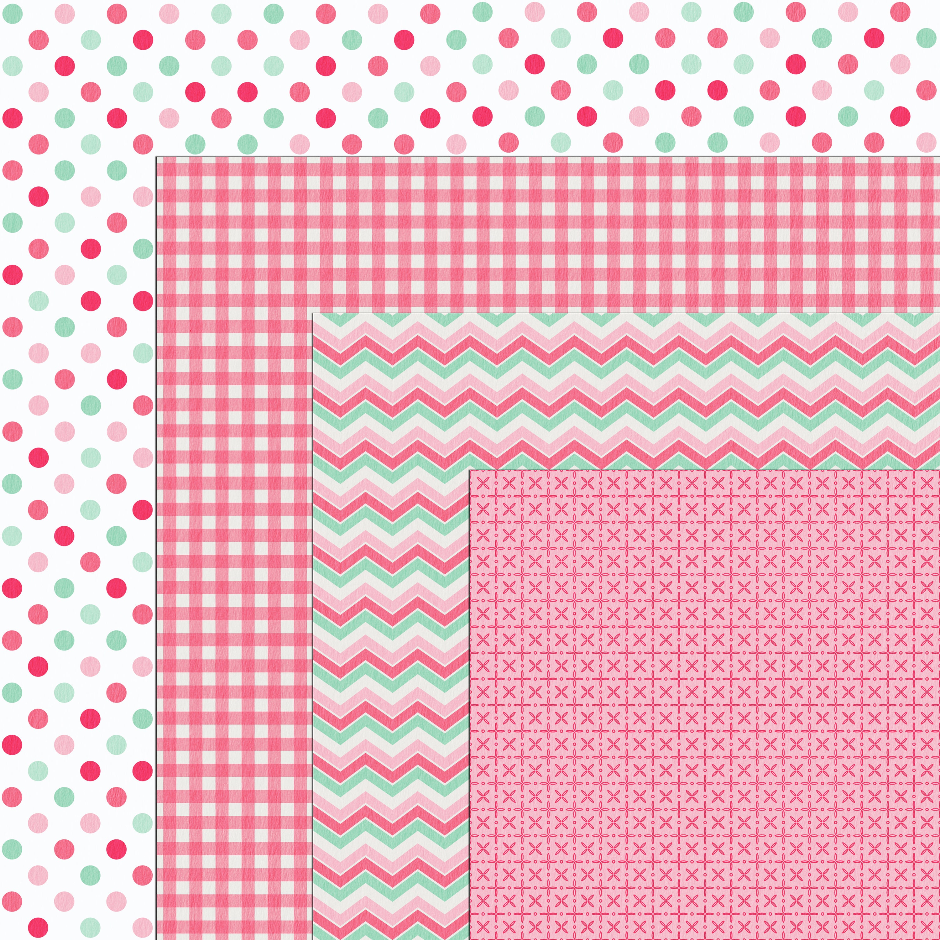 Pink and Mint Green Floral Digital Paper Pack. Pink Mint Patterns. Baby ...