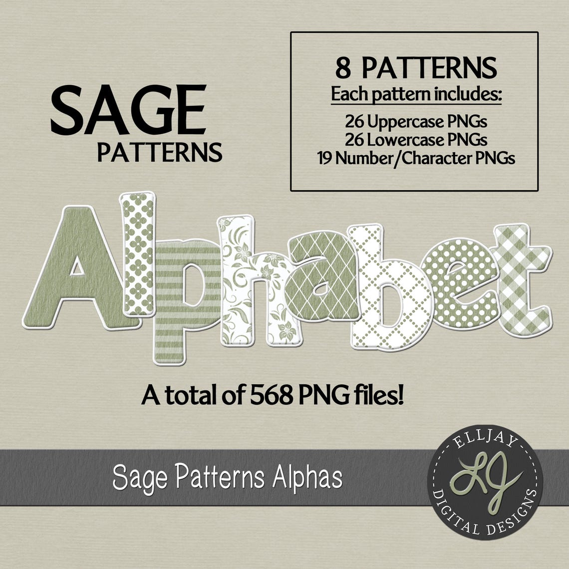 Sage Green Pattern Alphabet PNG Clipart (digital Download) - Etsy
