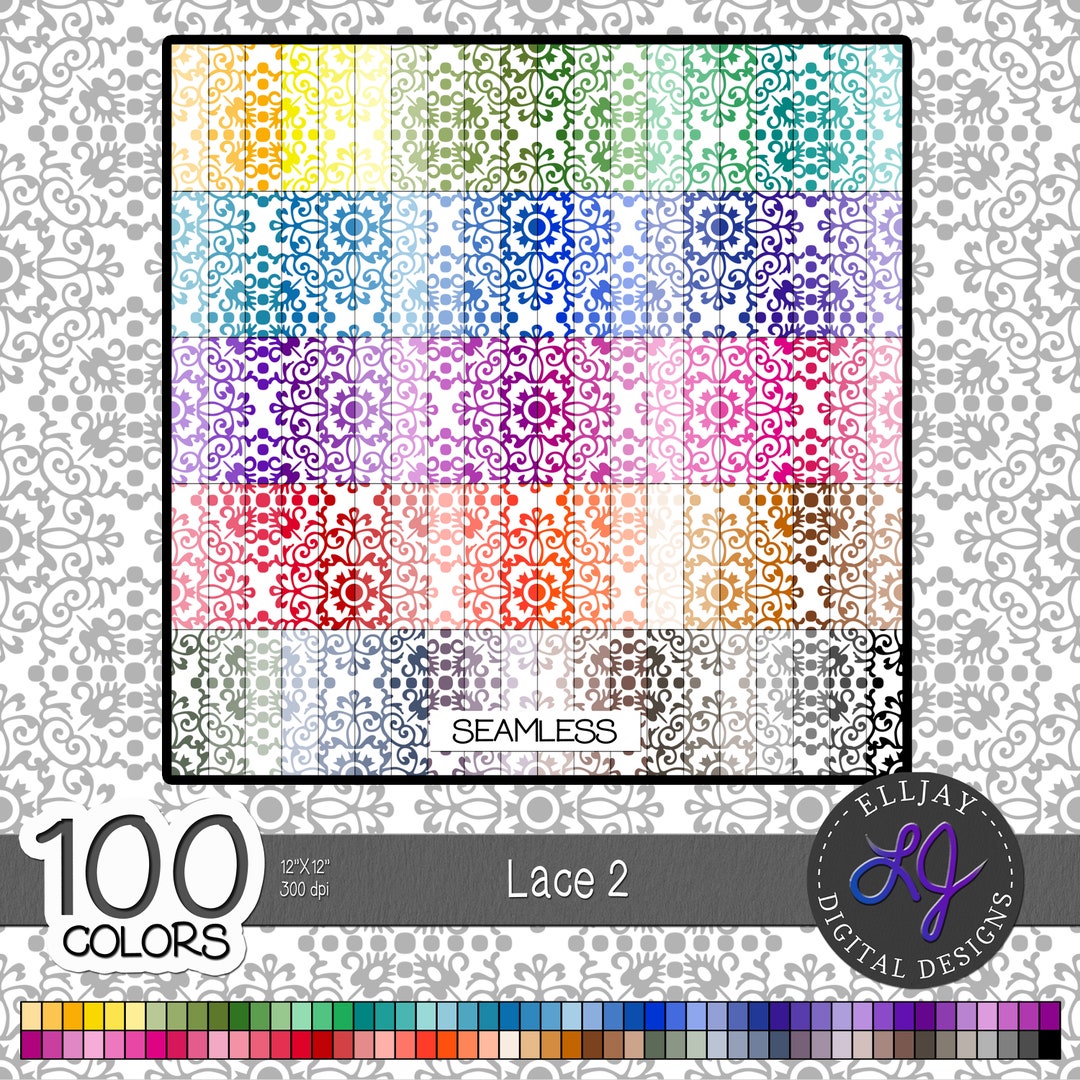 Lace Digital Paper Pack: 100 Rainbow Seamless Patterns (digital ...