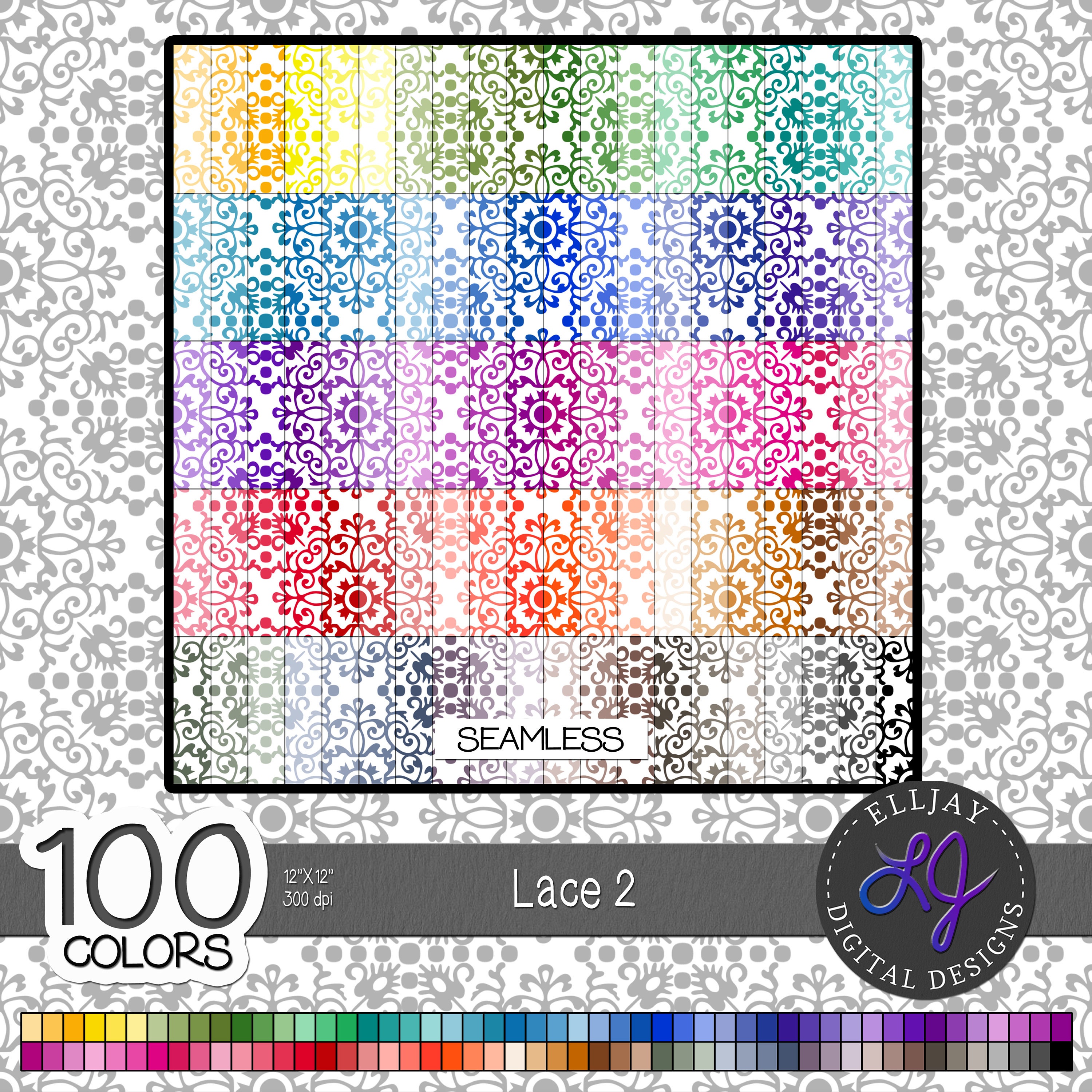 Lace Digital Paper Pack: 100 Rainbow Seamless Patterns (digital ...