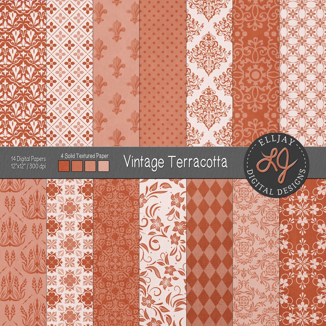Vintage Terracotta Digital Paper Pack. Textured Paper. Terra Cotta ...