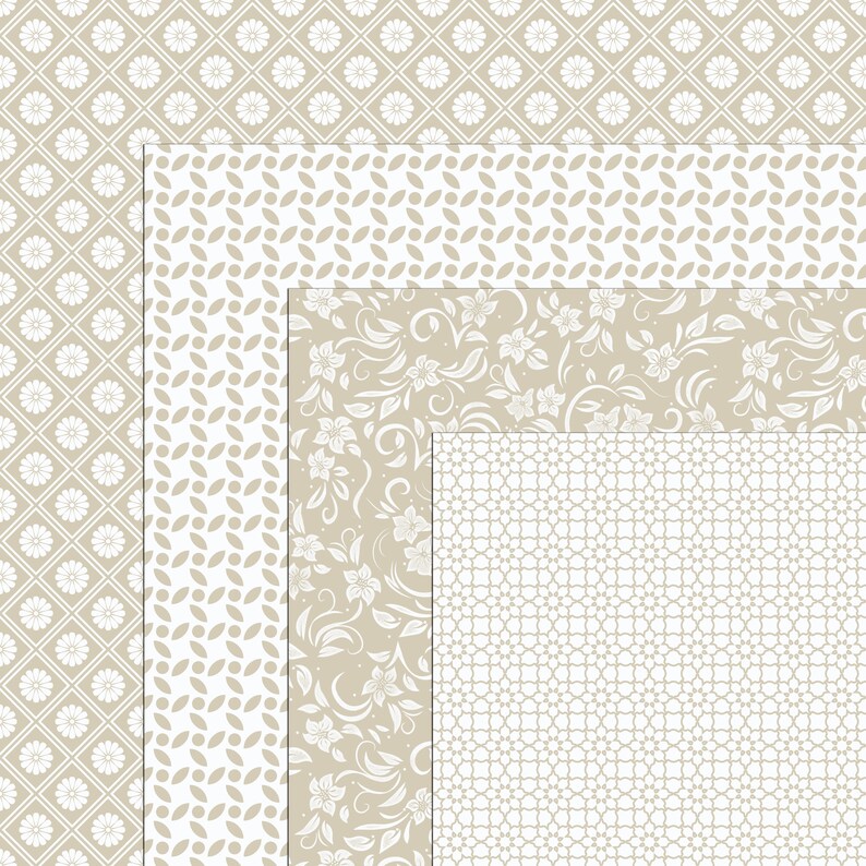 Beige Floral Digital Paper Pack: Seamless Scrapbook Patterns (digital ...