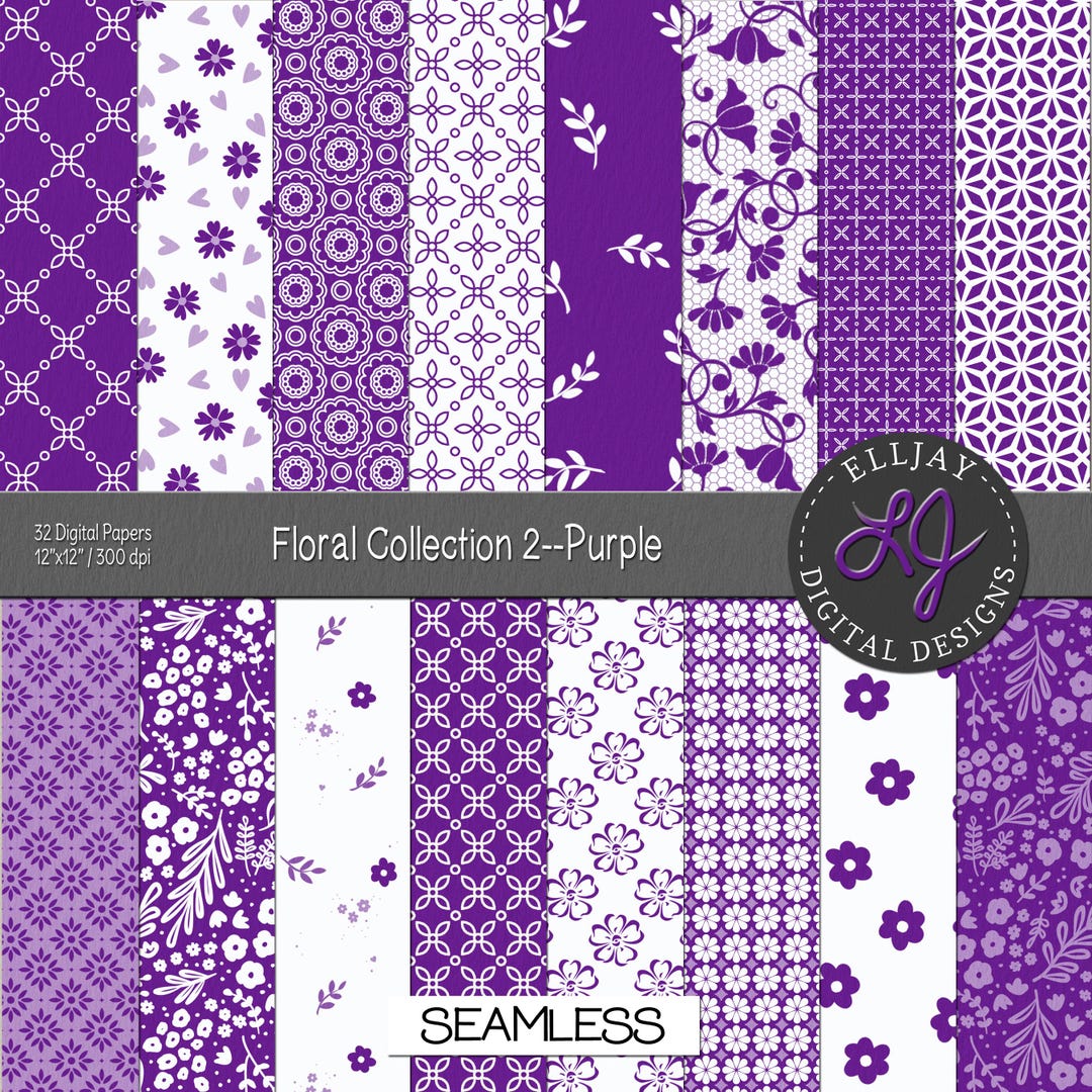 Purple Floral Digital Paper Pack: Seamless Scrapbook Patterns (instant ...