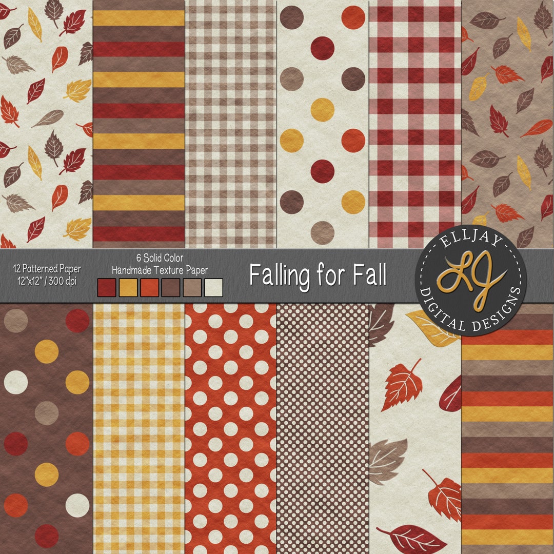 Fall Digital Paper Kit: Leaves, Polka Dot, Stripes (digital Download ...