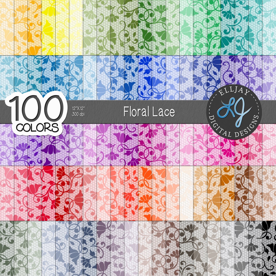 Floral Lace Digital Paper Pack. 100 Rainbow Colors. Lace Patterns ...