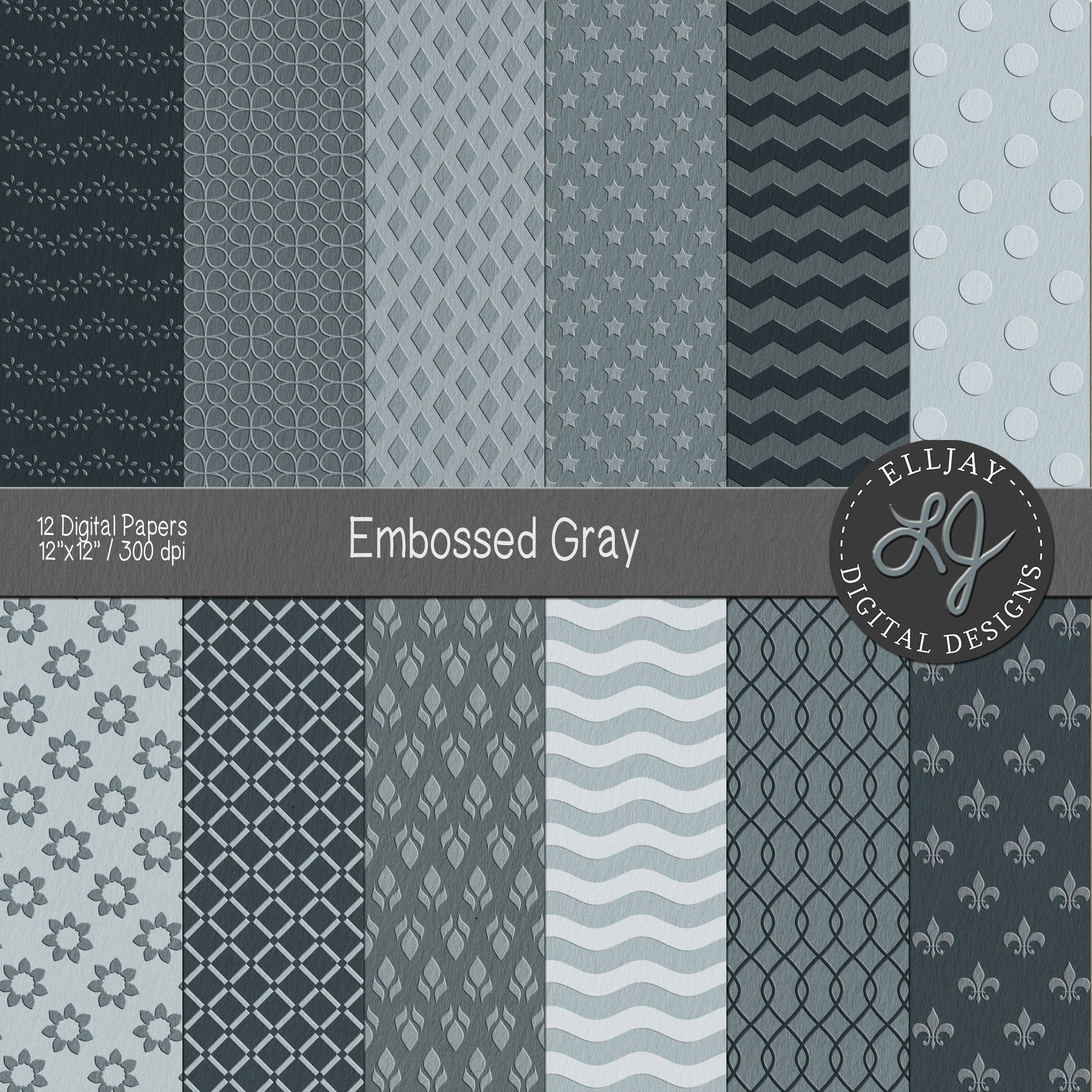 Embossed Gray Digital Paper With Cardstock Texture. Scrapbook Patterns ...