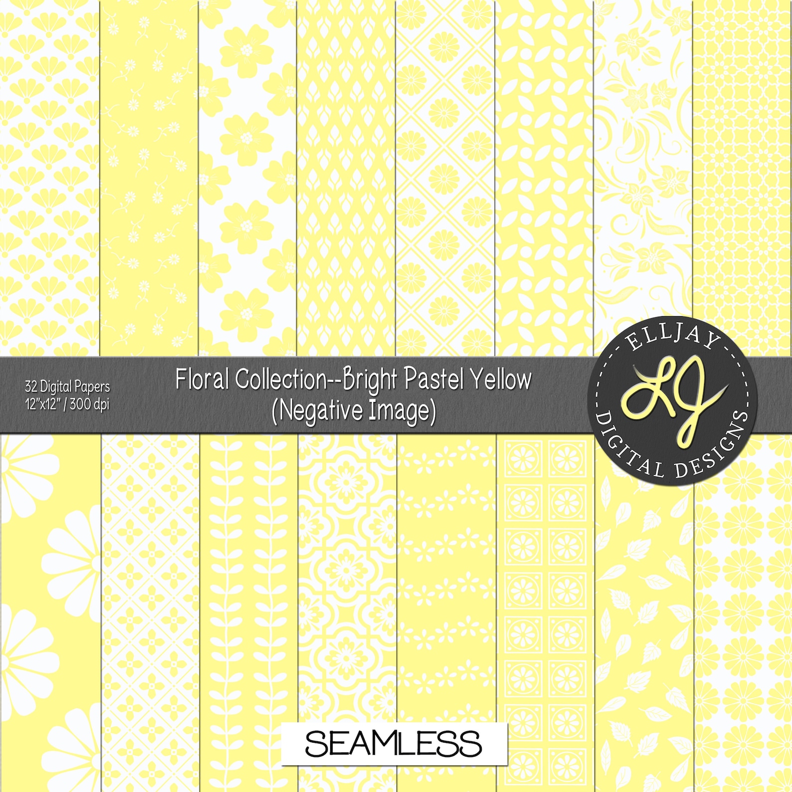 Pastel Yellow Floral Digital Paper Pack. 32 Yellow Patterns. Pastel ...