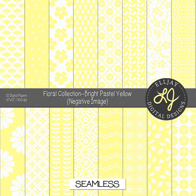 Pastel Yellow Floral Digital Paper Pack. 32 Yellow Patterns. Pastel ...