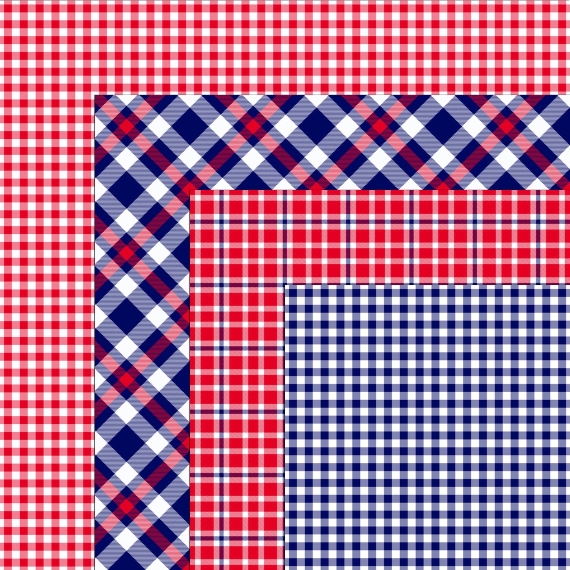 Patriotic Plaid Digital Paper Pack: Red, White, Blue (digital Download ...