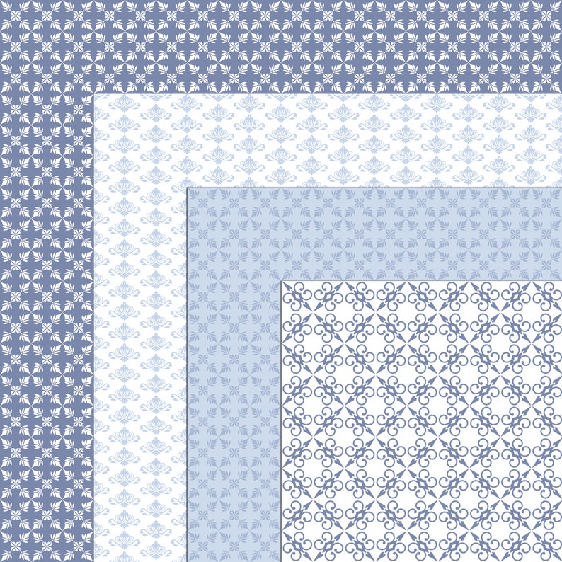 Blue Damask Digital Paper Pack: Seamless Scrapbook Patterns (digital ...