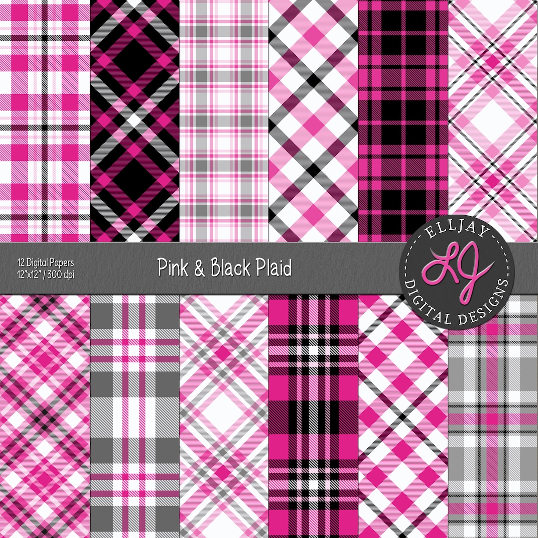 Pink & Black Plaid Digital Paper Pack: Valentine Scrapbook Patterns (12 ...