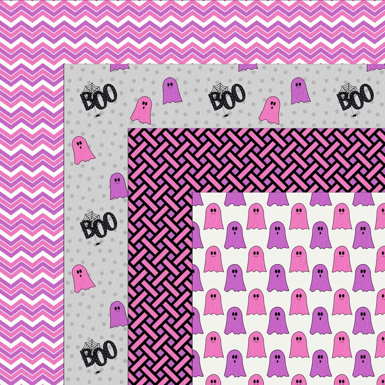 Pink Purple Halloween Digital Paper Pack. Ghost Bats Pumpkin Pattern ...