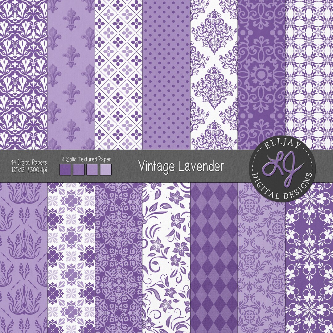 Vintage Lavender Digital Paper Pack. Light Grunge Textured Paper ...