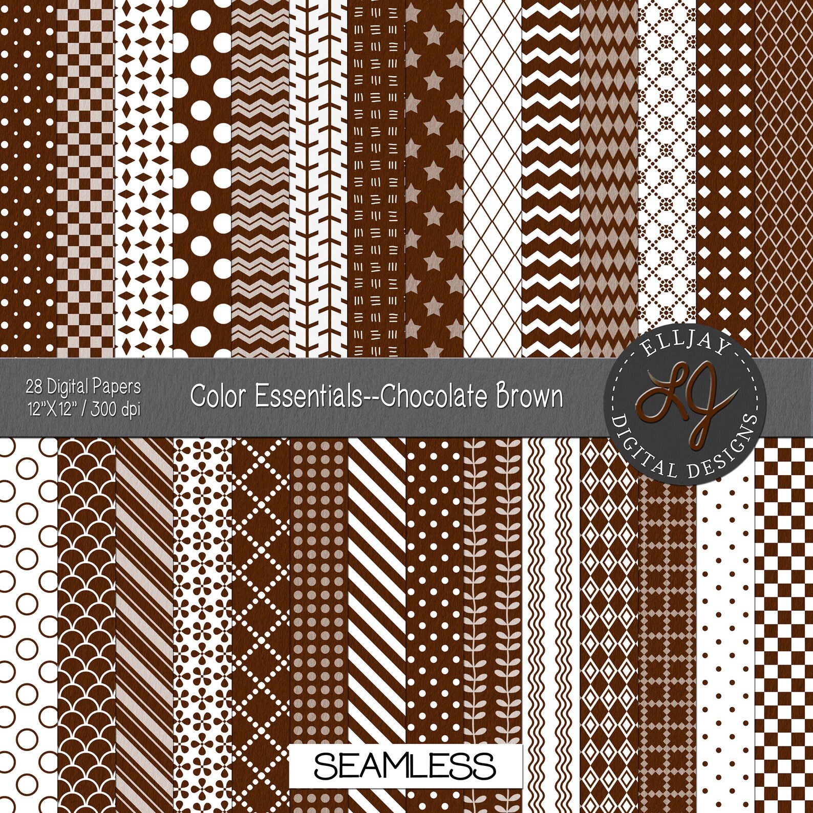 Chocolate Brown Digital Paper Pack With Light Texture. Seamless Brown ...