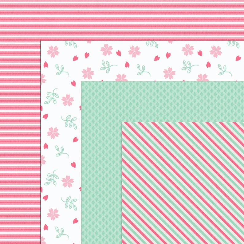 Pink and Mint Green Floral Digital Paper Pack. Pink Mint Patterns. Baby ...