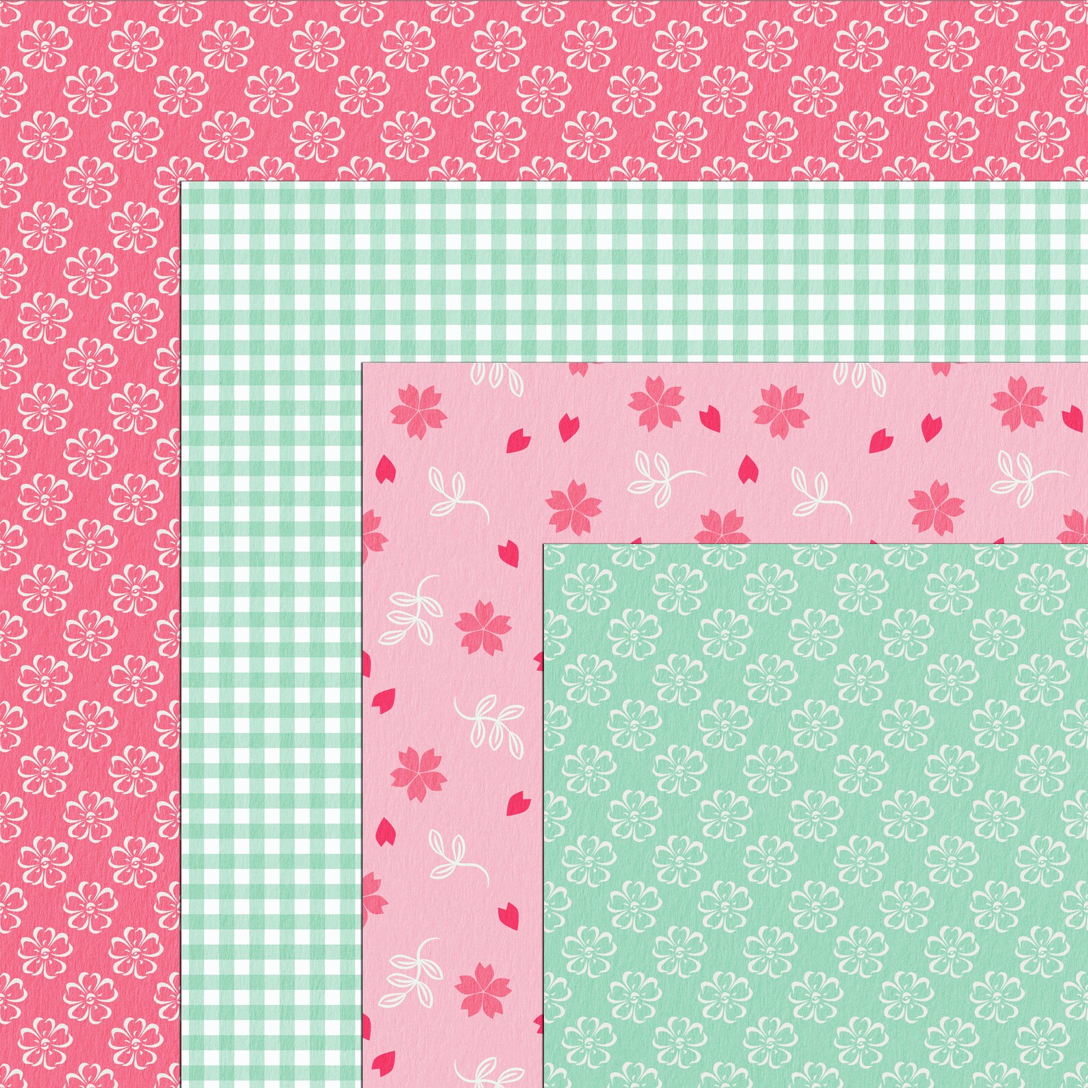 Pink and Mint Green Floral Digital Paper Pack. Pink Mint Patterns. Baby ...