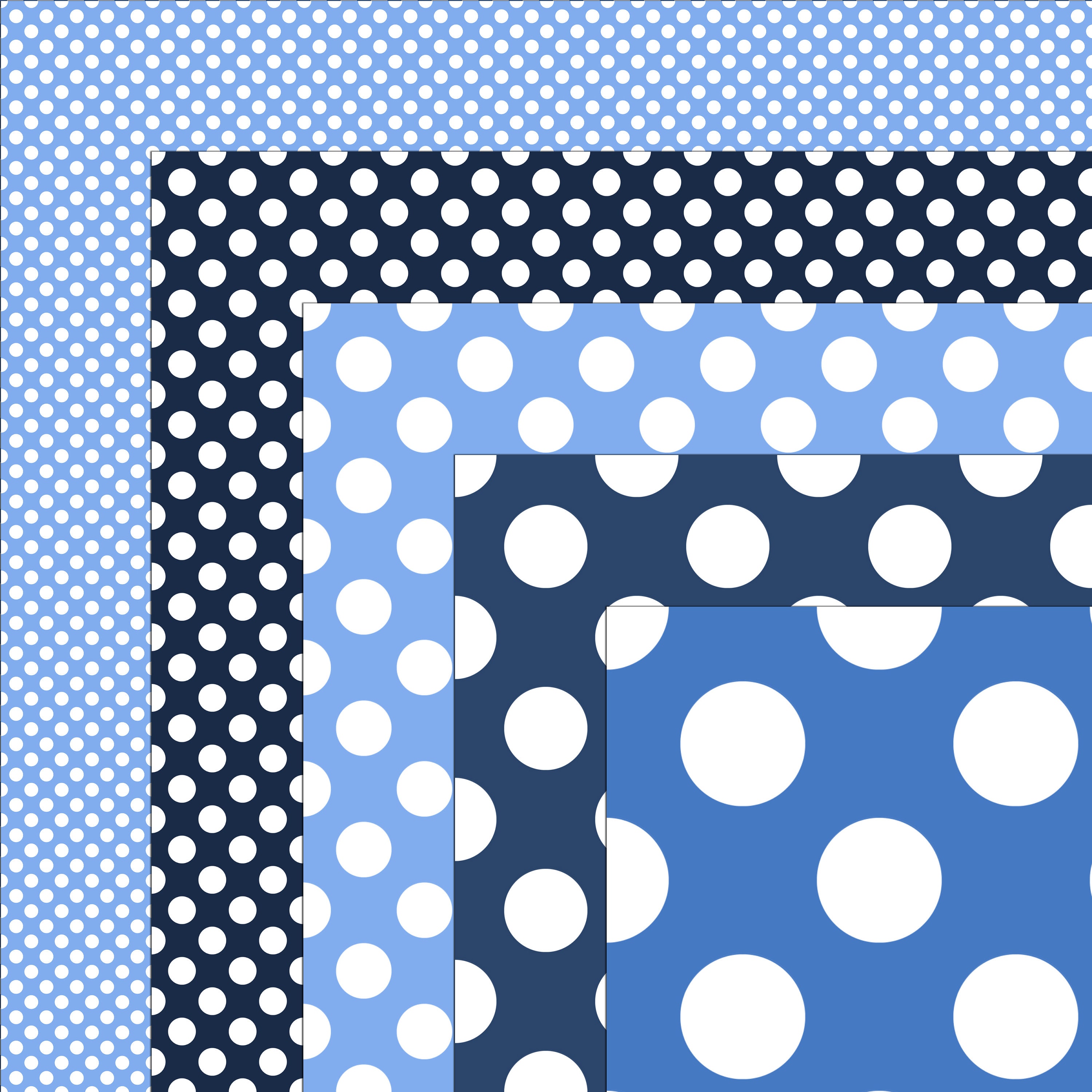 Blue & White Polka Dot Digital Paper Pack. 30 Polka Dot Patterns. Baby ...