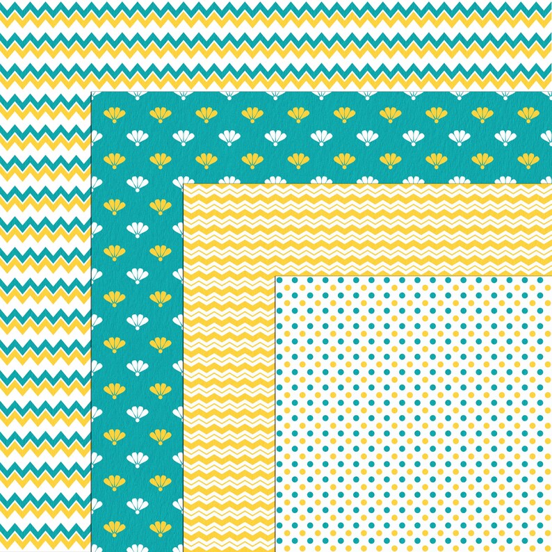 Turquoise Blue & Yellow Digital Paper With Light Texture for Scrapbooks ...