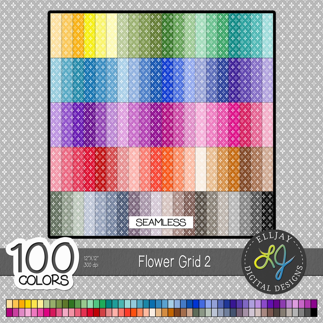 Flower Grid Digital Paper Pack: 100 Colors, Seamless (12x12", 300 Dpi ...