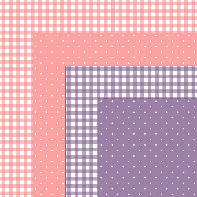 Gingham & Polka Dot Easter Digital Paper Pack. Yellow, Orange, Pink ...