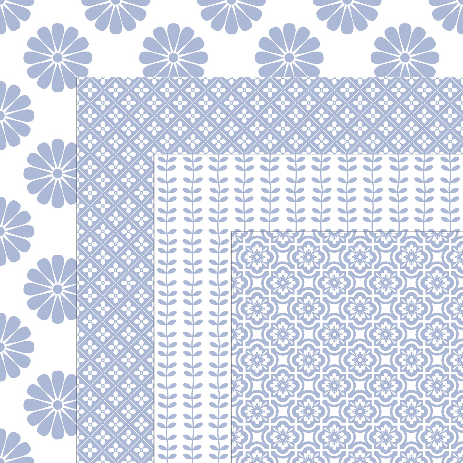 Light Blue & White Floral Digital Paper Pack. 32 Light Blue White ...