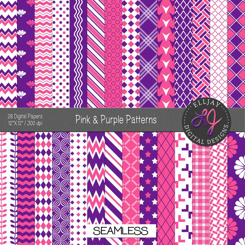 Purple & Pink Digital Paper Pack: Seamless Patterns (digital Download ...