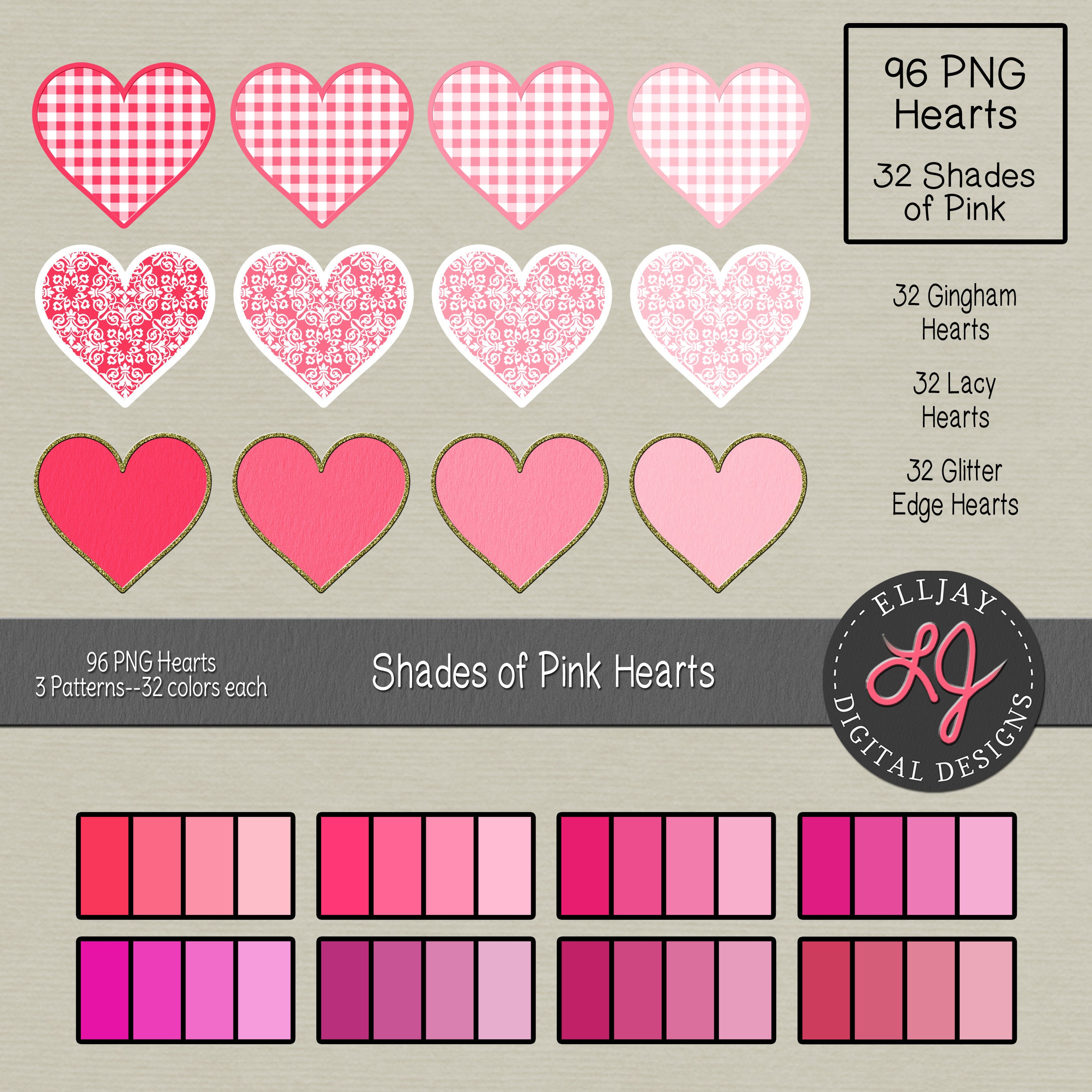 Pink Heart Clipart. Shades of Pink Hearts. Pink Heart PNG Files ...